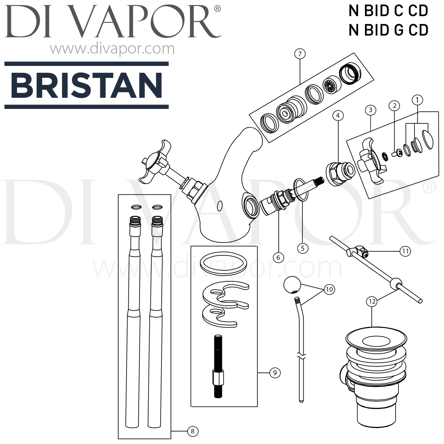 Bristan N BID G CD 1901 Bidet Mixer with Pop-Up Waste - Gold Spare Parts Bristan N BID G CD 1901 Bidet Mixer with Pop-Up Waste - Gold Spare Parts